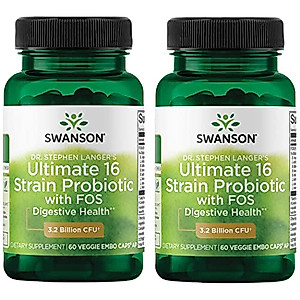 Swanson Dr. Stephen Langer's Formula - Natural Probiotic w/ Prebiotic FOS - 16-Strain Supplement Promoting Digestive Support w/ 3.2 Billion CFU per Capsule - (60 Veggie Capsules) 2 Pack