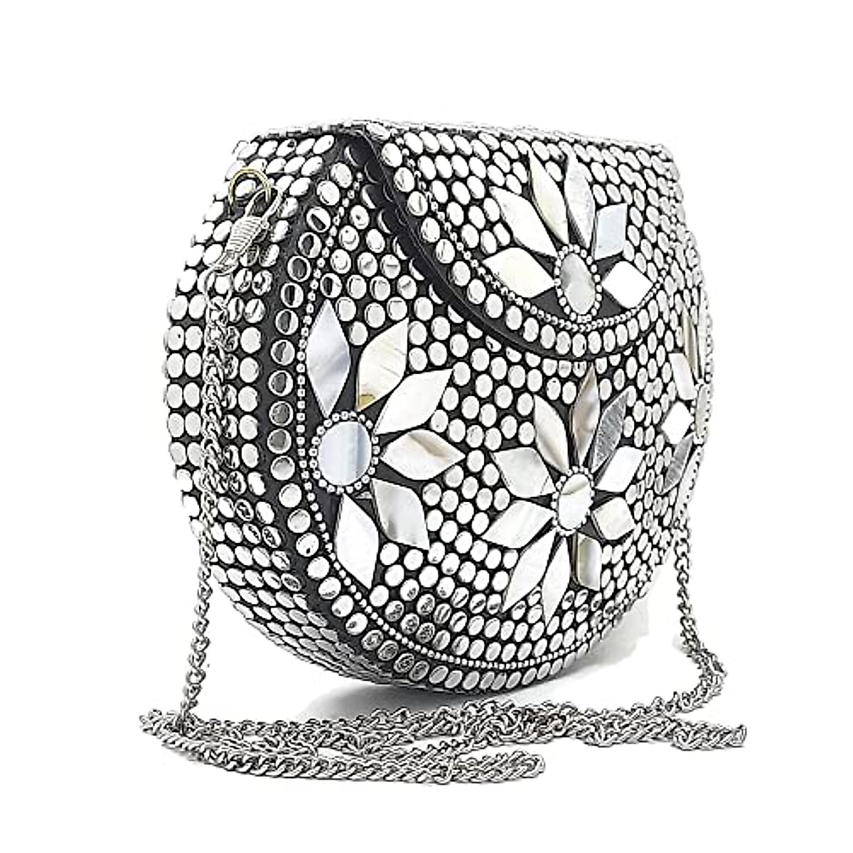Trend Overseas Silver metal Beaded Ethnic purse Girls Bridal Bag cross body bag for women/Girl party clutch Metal clutches Vintage Brass
