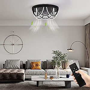 Ceiling Fan with Lights Flush Mount Ceiling Fan with Remote Control, 17 Inch Industrial LED Low Profile Ceiling Fan with Lights 3-Color Dimming for Bedroom Kitchen Dining Living Room