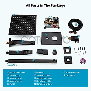 gotonovo Oil Rubbed Bronze Shower System Wall Mount Triple Function Bathroom Shower Faucet Set High Pressure Square 10" Rain Showerhead Tub Shower Faucet with Hand Shower Rough-In Valve