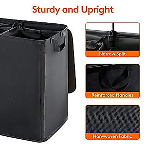 Lifewit 105L Double Laundry Hamper with Lid and Removable Laundry Bags, Divided Laundry Basket with Handles, Large Separated Clothes Basket for Bedroom, Bathroom, College Dorm, Laundry Sorting, Black