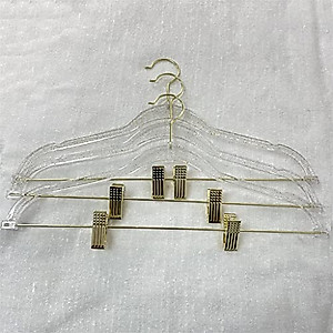IULJH Transparent Hanger Gold Powder Crystal Suit Hanger Adjustable Trouser Rack Seamless Pants Clip