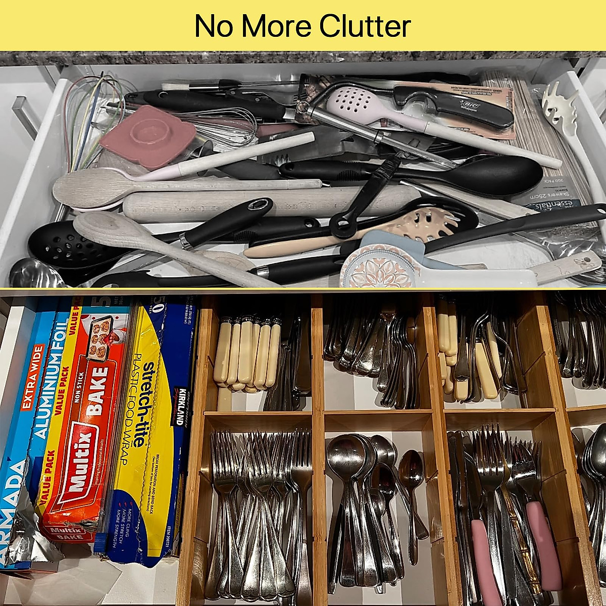 SUEIANNMN 4PCS Expandable Drawer Dividers Set with 12 Inserts Kitchen Drawer Organiser, Bamboo Customisable Cutlery Organiser Desk Drawer Organizer Clothes Drawer Organisation (17-22in)