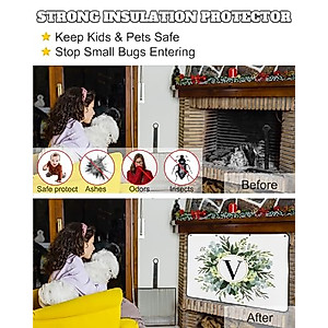 Fireplace Screen Magnetic Fireplace Cover for Living Room Washable Indoor Fireplace Draft Cover Christmas Fireplace Screens,Save Energy Stops Heat Loss,Letter V, Farmhouse Eucalyptus Wreath 51"x39"