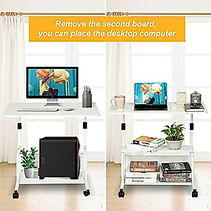 Laptop Desk Adjustable Desk Small Standing Desk Home Office Desks for Small Spaces Portable Desk Table for Bedrooms, 31.5" White Uplift Student Study Desk Mobile Rolling Computer Work Desk on Wheels