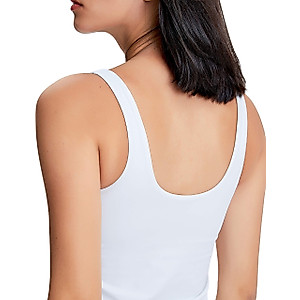 POSHDIVAH Women Sports Bra Longline Padded Tank Top Naked Feeling Workout Fitness Running Yoga Tops White Medium