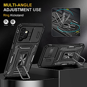 DNTMZIN for Galaxy A13 5G Case,Military Grade Protective Phone Case Cover with Enhanced Metal Ring Kickstand, with Slide Camera Cover,Shockproof Phone Case-Black2-GA13-01