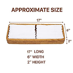 Rectangular long narrow Tray Rattan Tray Toilet Tank Tray Guest Towel Holder Bathroom Tray Basket For Toilet Paper Vanity Tray Wicker Baskets Decorative CLAYNIX (17x6x2 Inches, Natural)