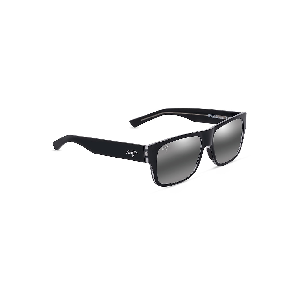 Maui Jim Keahi Rectangle Sunglasses, Black Gloss/Neutral Grey Polarized, Medium