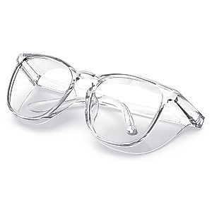 TOREGE Eye Protection Glasses,Fashionable Safety Glasses With Clear No Fog Lenses,Great Safety Goggles For Men&Women(Transparent White&Clear Lens)