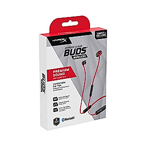 HyperX Cloud Buds – Bluetooth Wireless Headphones, Qualcomm aptX HD, 10 Hour Battery Life, 14mm Drivers, Comfortable Silicone Ear Tips, 3 Ear Tip Sizes Included, Mesh Travel Pouch