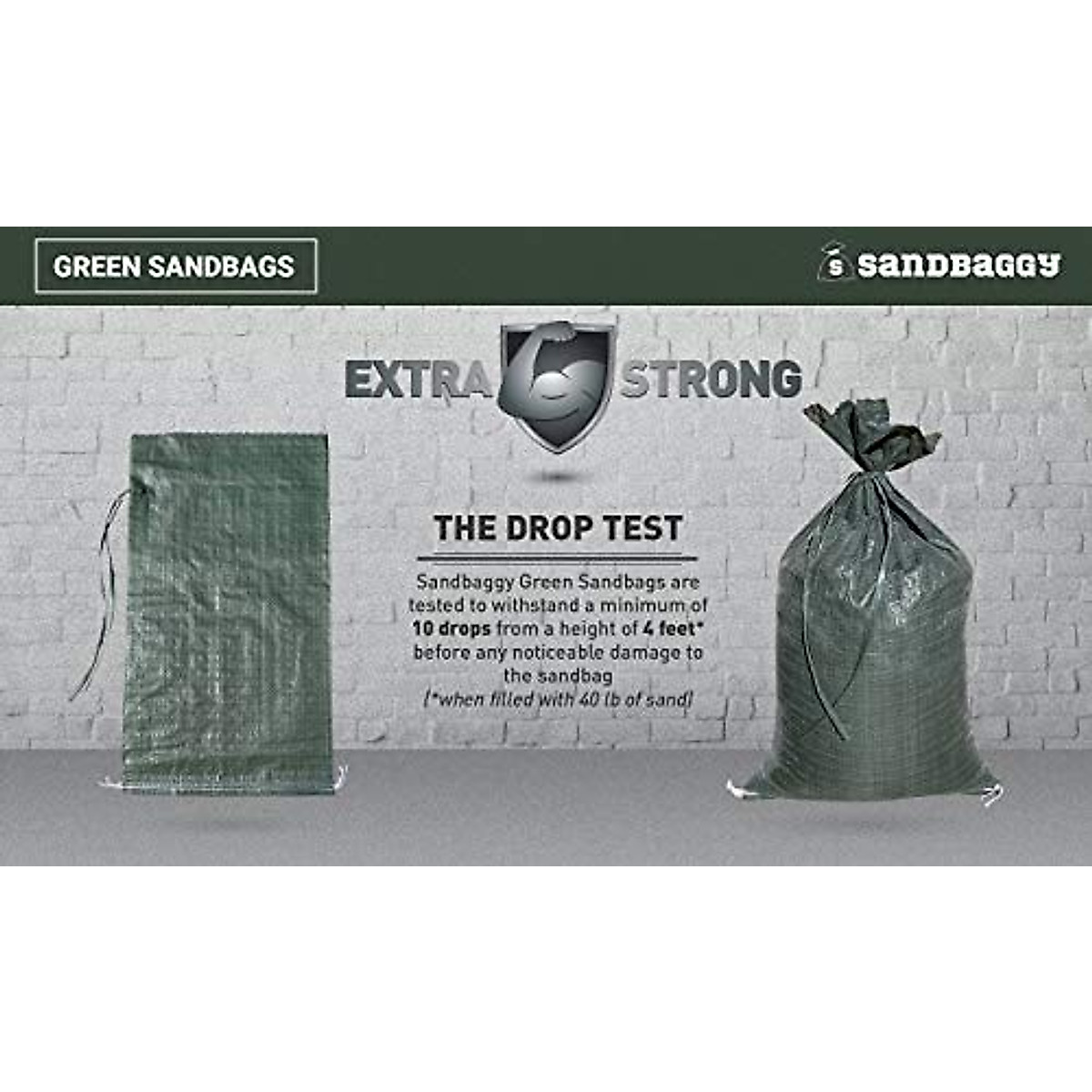 Sandbaggy - Empty Poly Sandbags W/UV Protection - Size: 14" x 26" - Color: Green - Military Grade (50 Bags)