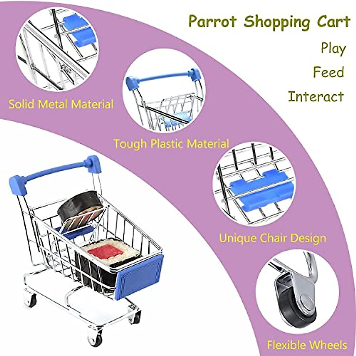 Himmbods Parrot Toys 4PCS, Bird Toy Mini Shopping Cart - Training Rings and Ball - Parrot Playing Chewing Standing Training Toys for Budgie Parakeet Cockatiel Bird Toy Part (Color Random)