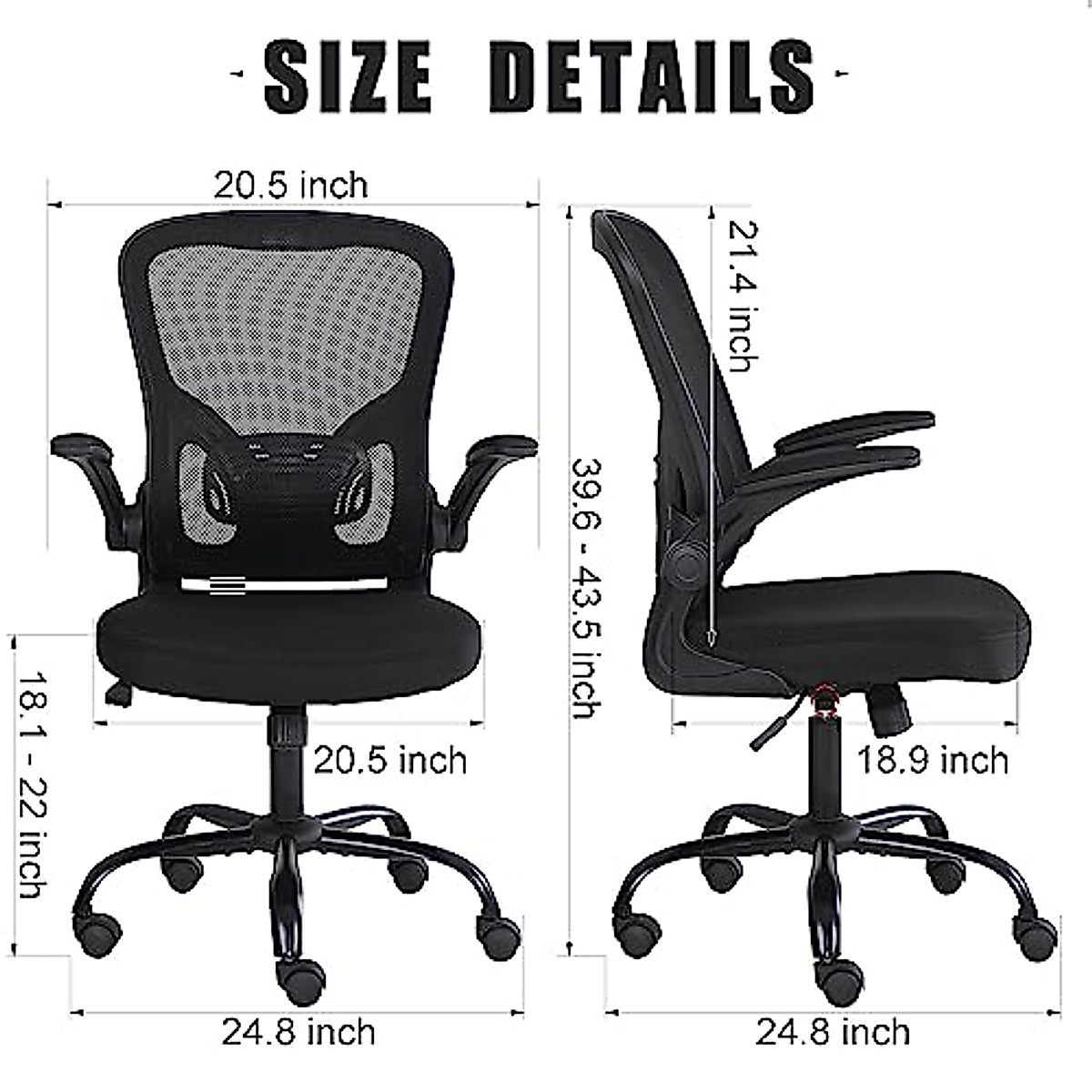 Home Office Desk Chair Set of 8 Ergonomic Office Chair with Rocking Lock Mesh Office Chair Black Computer Desk Chair Adjustable Height Swivel Chair