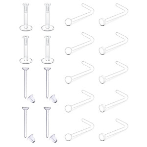 Longita 20g 18g Clear Nose Studs Clear Nose Rings for Work Plastic Nose Rings for Surgery Clear Earrings Plastic Earrings 16g Clear Cartilage Earrings
