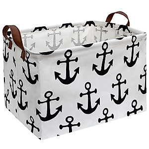 CLOCOR Rectangular Storage Basket,Collapsible Cute Pattern Storage Bin,Waterproof Coating Storage Box with Handles ,Gift Baskets,Toy Organizer,Shelf Basket (Anchor)
