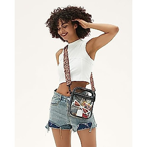 Vorspack Clear Bag Stadium Approved - PVC Clear Purse Clear Crossbody Bag with 2 Straps Clear Purses for Women Stadium Concerts Festivals - Black & Leopard Strap