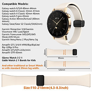 Magnetic Silicone Bands for Samsung Galaxy Watch 7 6 5 4 FE 40mm 44mm,20mm Soft Silicone with D-Buckle Slim Wistband Sport Strap for Galaxy Watch 6 classic/5 Pro/4 Classic/Active 2 Band Women Men