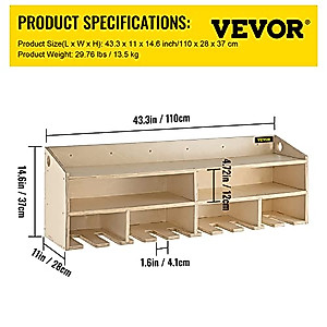 VEVOR Power Tool Organizer, Wall Mount Drill Holder, 10 Drill Hanging Slots Drill Charging Station, 2 Shelf Cordless Drill Storage, Polished Plywood Toolbox for Saw, Impact Wrench, Screwdriver Drill