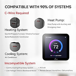 Vine 4 Inches Full Touch Screen TJ-560 Programmable Smart Wi-Fi Thermostat for Home with App Control, Energy Saving, Easy Installation, Compatible with Alexa and Google Assistant, White