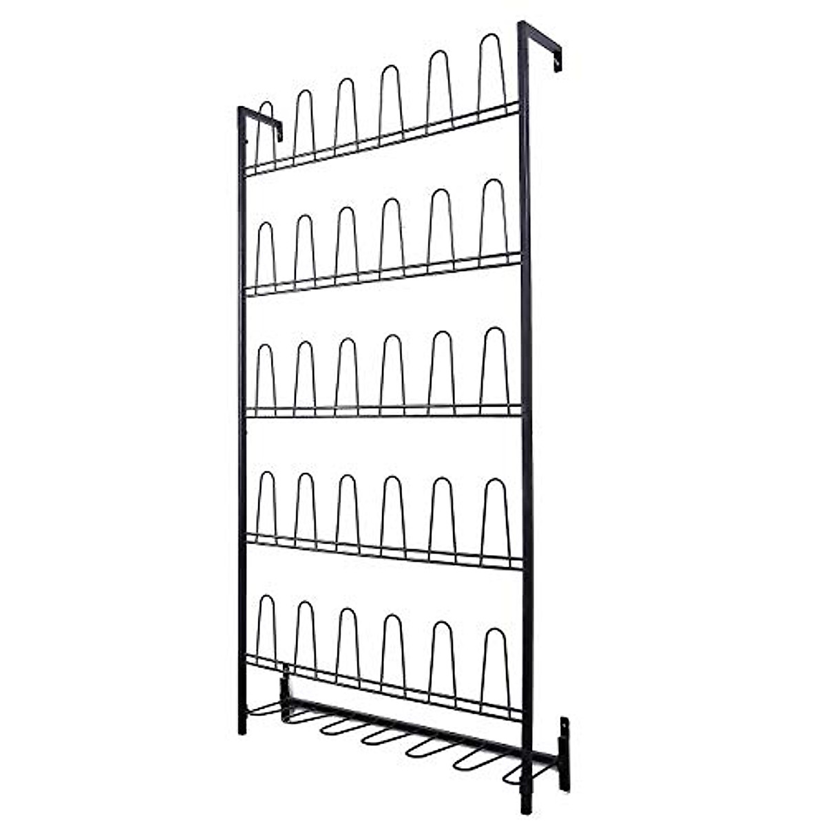 MyGift Black Metal Wall Mounted Boots and Shoe Rack, 18 Pair Entryway Shoe Storage Organizer Stand & Wall Mounted Black Metal 36 Hook Shoe Rack / 18 Pair Entryway Shoe Storage Organizer Stand