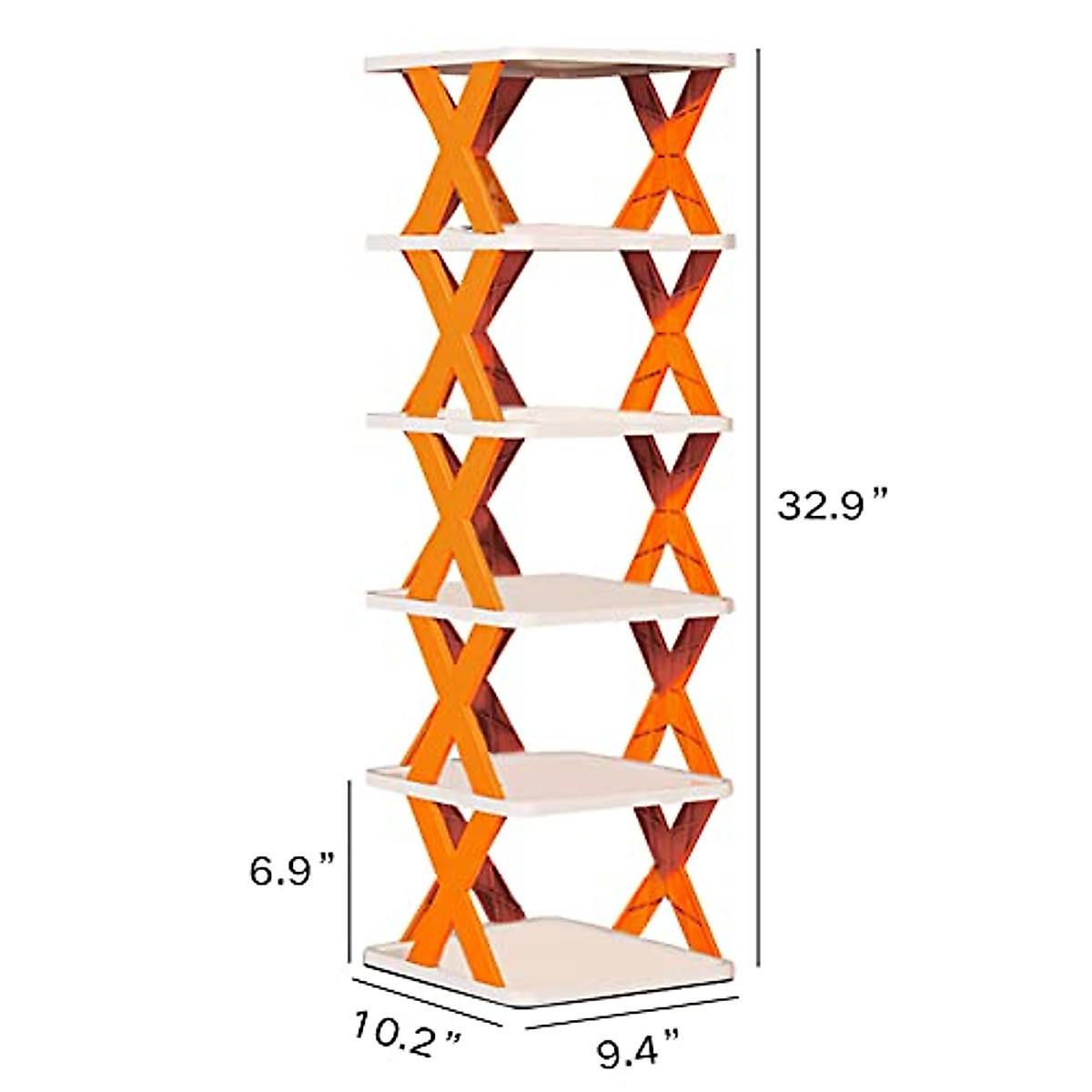 A.B Crew 6-Tier Shoe Rack, Stackable Shoe Storage Organizer for Entryway Bedroom Space-Saving Shoe Rack Shoe Slots Organizer Shelf Small Shoe Tower Rack for Hallway Walkway Balcony Orange
