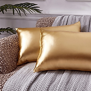 EUCIOR Decorative Pillow - 18x18 Gold Metallic Shiny Cushion Cover, Modern Throw Pillows for Bed, Couch, Sofa