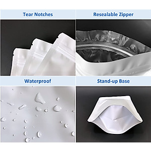 Chamigon 100 Pack Resealable Mylar Stand Up Pouch for Food Storage - 4.3x6.3 Inches Smell Proof Packaging Bag, Heat Sealable Foil Zipper Bags, Sample Pouches – Matte White