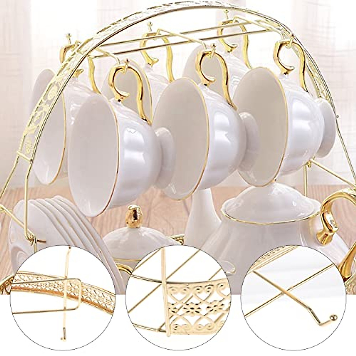 CALLARON Iron Cup Holder Coffee Cup Rack Metal Cup Rack European Style Tea Cup Holder for Cafe Home (Golden)