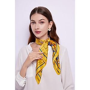 STARWHISPER 100% Pure Mulberry Silk Square Scarf-27''x27 Lightweight Neckerchief Hair Scarves Headscarf Night Sleeping with Gift Packed (Yellow Blue morning glory)