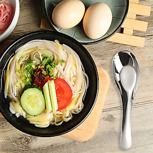 Soup Spoons Stainless Steel Dinner Spoons Set of 6 Chinese Soup Spoon Mirror Polished Asian Soup Spoons for Bouillon Dessert Cereal Thai Miso Ramen