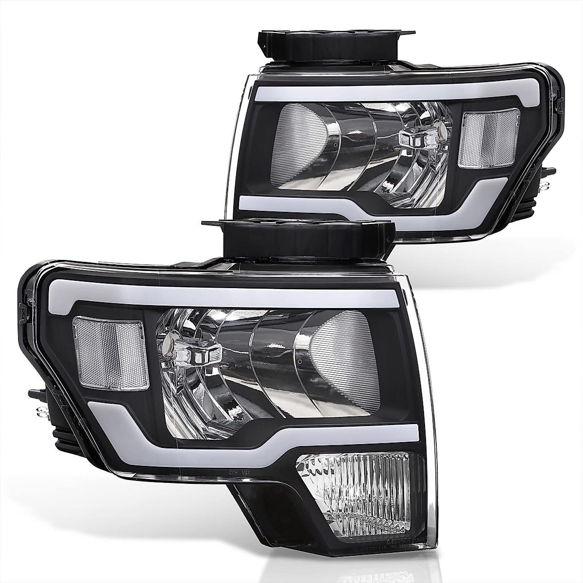 AJP Distributors LED DRL Tube Bar Driving Head Lights Lamps Halogen Bumper Signal Housing Assembly Pair Left+Right Compatible/Replacement For F-150 F150 2009 2010 2011 2012 2013 2014 09 10 11 12 13 14