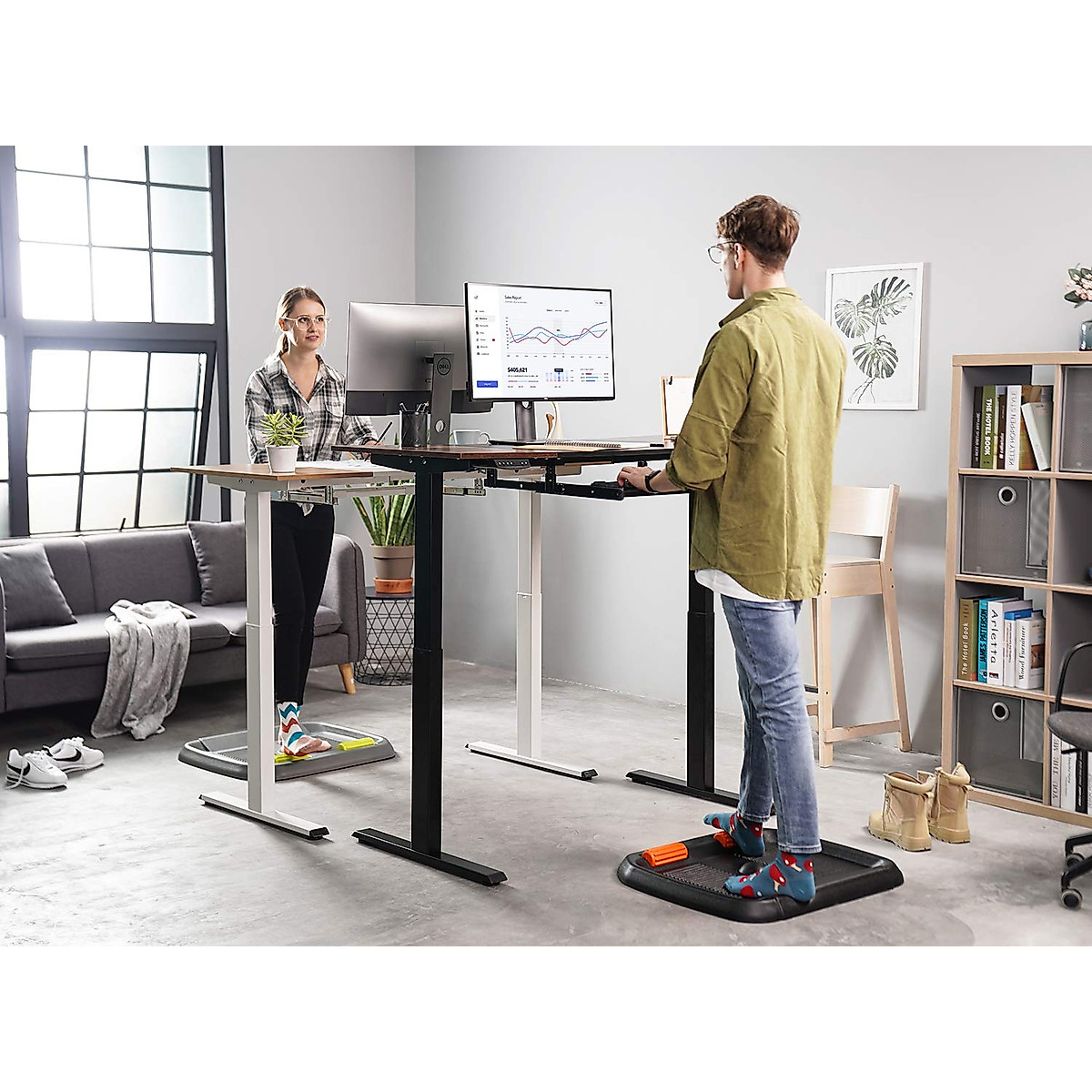 FEZIBO Anti Fatigue Mat for Standing Desk with Ergonomic Design, Comfort Standing Desk Mat, Ergonomic Stand Up Mat with 2 Massage Bar, Floor Mat for Workplace, Office, Home, Black