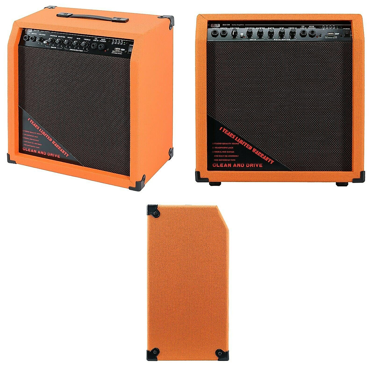 EMB GA120 600W 12" Electric Guitar Amplifier Speaker Portable Powerful Studio and Stage Cabinet PreAMP – with Built in Headphone Jack and 2 Inputs and SD USB AUX Bluetooth (Yellow)