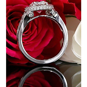 BeBold 2.5ct Round Cut Simulated Diamond CZ Halo Milgrain Engagement Ring for Women White Gold Plated Stylish