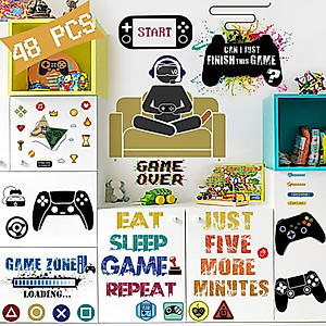 48 Pieces Creative Video Game Room Decor Excellent in Gamer Girl Accessories and Posters for Boys Bedroom, Wall Decals Decorations for Playroom Kids Room Teens Room