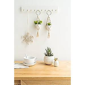 Mkono Mini Macrame Plant Car Accessories Rear View Mirrior Charm Cute Hanging Rearview Car Decor Boho Hanger with Artificial Succulent Plants Gifts for Plant Lover Set of 2, White