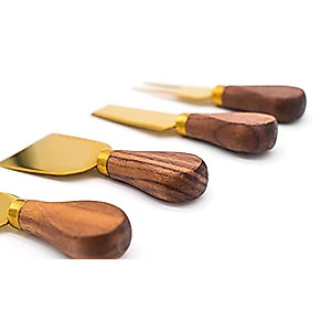 Montecito Home -Premium Modern Black Walnut and Gold Cheese Knives Set - Set of 4 - For Charcuterie Platters, Cheese Boards, Housewarming, Gift Ready