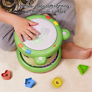 TUMAMA Baby Drum 3 in1, Baby Light Up Toys with Sounds, Musical Toys for Toddlers 1-3, Baby Musical Toys for Girls Boys, Green Toddler Drum