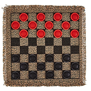 Giant & Mini Checkers Rugs Bundle - 2 Reversible Checkerboard Rugs with 3-in-1 Checkers + Classic & Mega Tic Tac Toe - 26" x 26" & 12" x 12" Rugs for Travel, Parties, & Family Board Game Nights