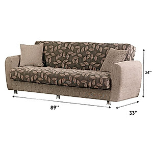 Empire Furniture USA Chestnut 2016 Collection Convertible Sofa Bed with Storage Space Including 2 Pillows, Light Brown