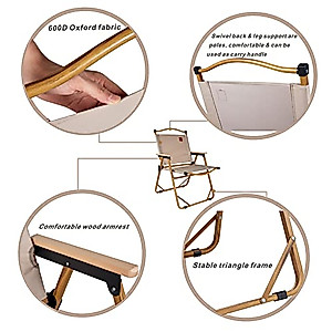 OTDORSUP Portable Camping Chair Lightweight Outdoor Folding Chair Compact Chair Aluminum with Armrests for Travel Camping, Fishing Picnic (Khaki)