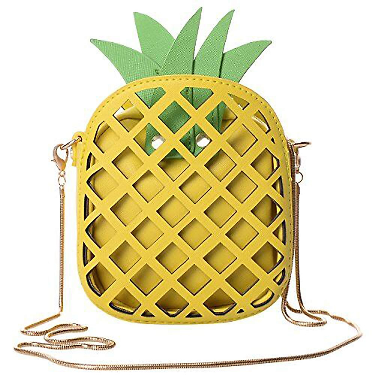 QZUnique Fruit Shape Handbag PU Crossbody Metal Chain Shoulder Bag Adjustable Strap Clutch Jelly Purse Pineapple