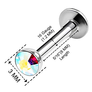 BanaVega 3PCS Surgical Steel Labret Studs 16g 5/16 8mm 3mm Crystal Ball Rim Earrings Medusa Piercing Jewelry 0858