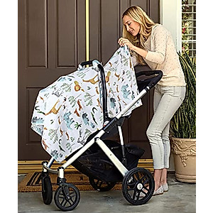 Muslin Car Seat Canopy for Babies, Metplus Lightweight Infant Carseat Cover Breathable Baby Carrier Cover for Boys Girls, Fit Spring Summer/Hot Days/Warm Weather, Woodland Animals