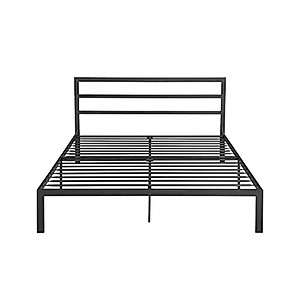 HAUSHECK Queen Size Metal Bed Frame with Headboard & 10.8" Height Under Storage Space, Noise Free Bed Frames for Kids, Teen, Adults with Strong Slat Support, Mattress Foundation, No Box Spring Needed