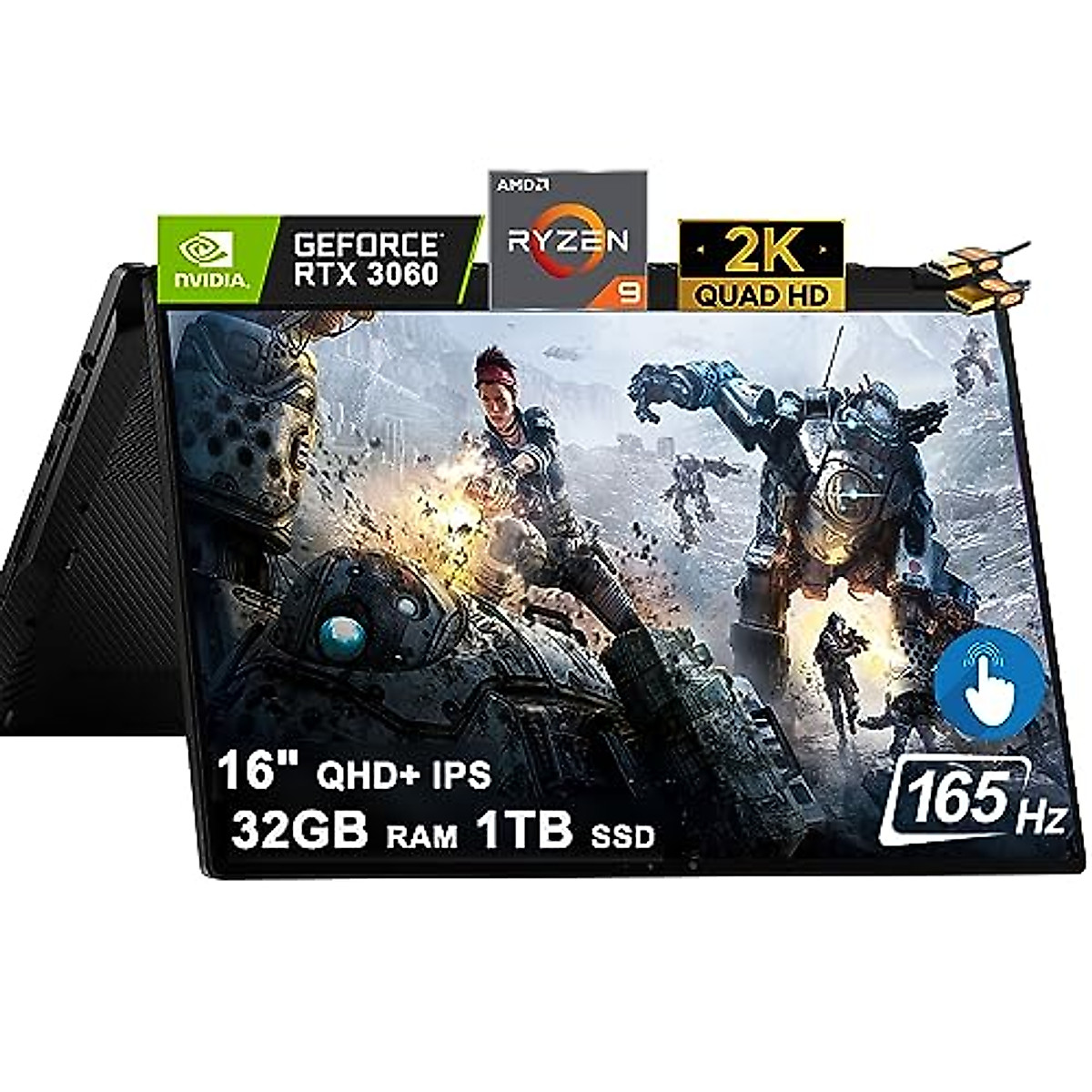 ASUS ROG Flow X16 Gaming 2-in-1 Laptop 16" QHD+ 165Hz Touchscreen (100% DCI-P3) AMD 8-Core Ryzen 9 6900HS (>i7-11370H) 32GB RAM 1TB SSD GeForce RTX 3060 6GB Graphic USB-C Backlit Win11 + HDMI Cable