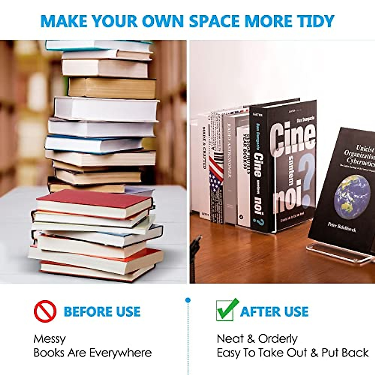 (Bundle of 2 Sets) MaxGear Book Ends Clear Acrylic Bookends for Shelves, Non-Skid Bookend, Heavy Duty Book End, Book Holder Stopper for Books/Movies/CDs/Video Games, 7.3 x 5.5 x 5.1 in, (2 Pairs)