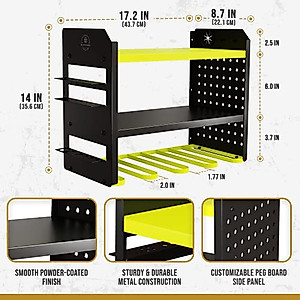 BUILTSTRONG Power Tool Organizer Wall Mount - 3-Tier Heavy-Duty Metal Hand Tool Storage Rack, Utility Racks, Drill Holder, PegBoard Side, & More - Garage Storage Cordless Tool Organizer (Green)