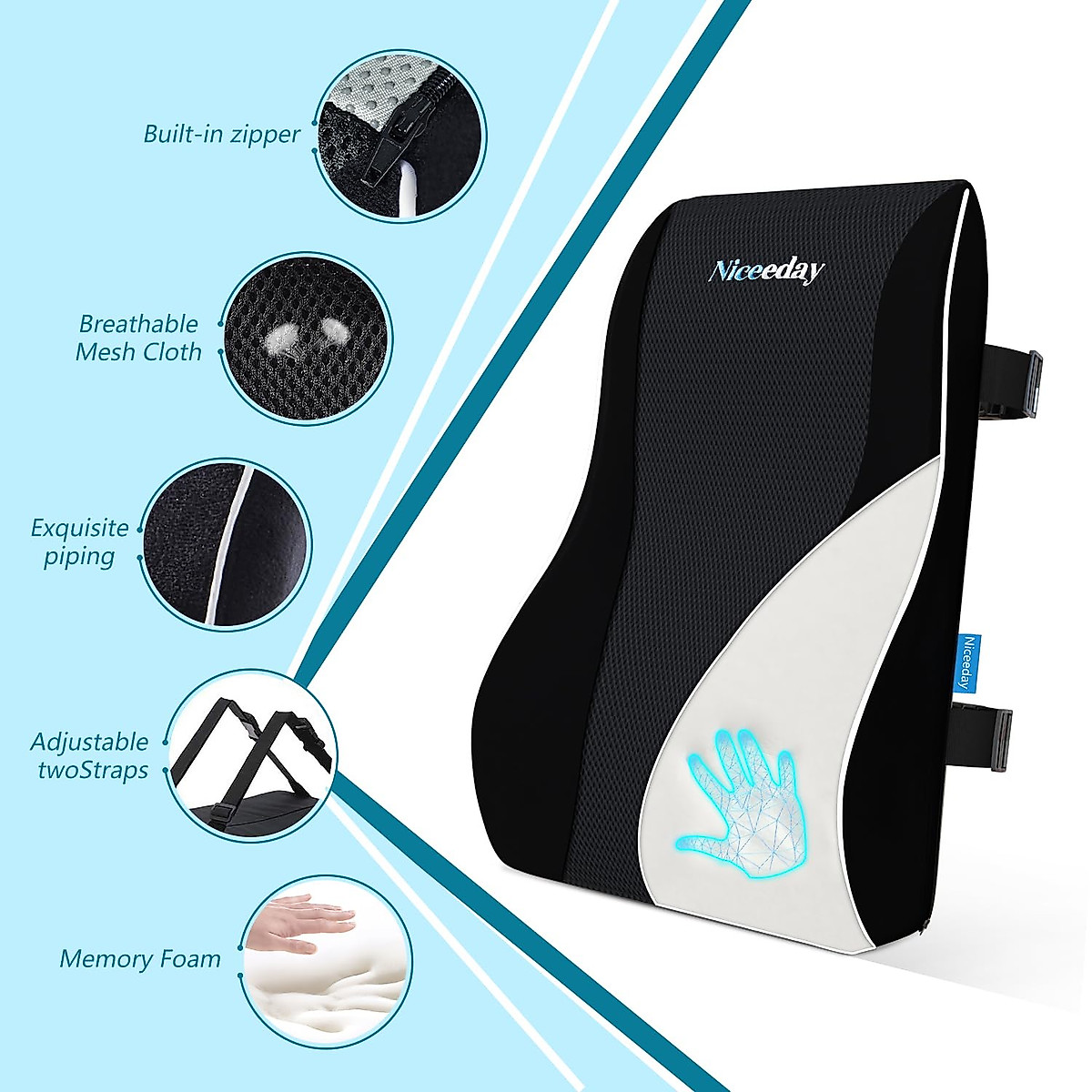 Lumbar Support Pillow for Office Chair Car Lumbar Pillow Lower Back Pain Relief Memory Foam Back Cushion with 3D Mesh Cover Gaming Chair Back Pillow Ergonomic Orthopedic Back Rest for Wheelchair Desk